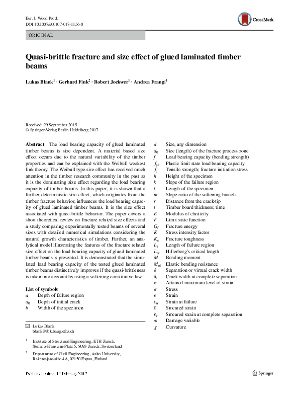 Pdf Quasi Brittle Fracture And Size Effect Of Glued Laminated Timber