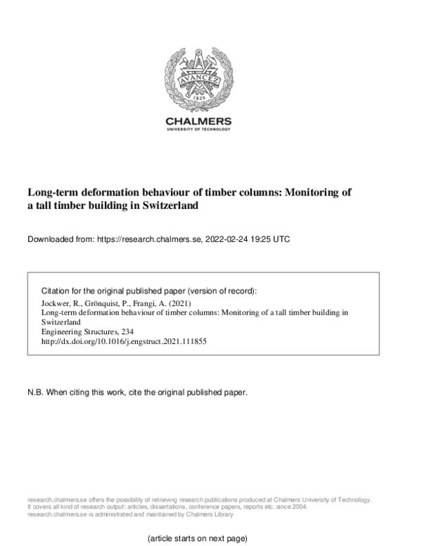 (PDF) Deformation Behavior of Timber Columns in Buildings