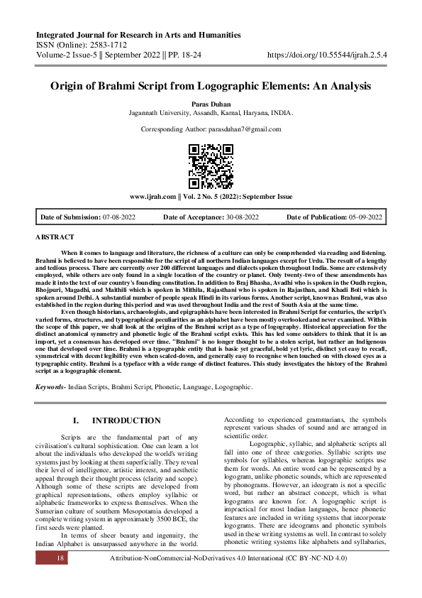 Pdf Brahmi Script Origins And Logographic Analysis