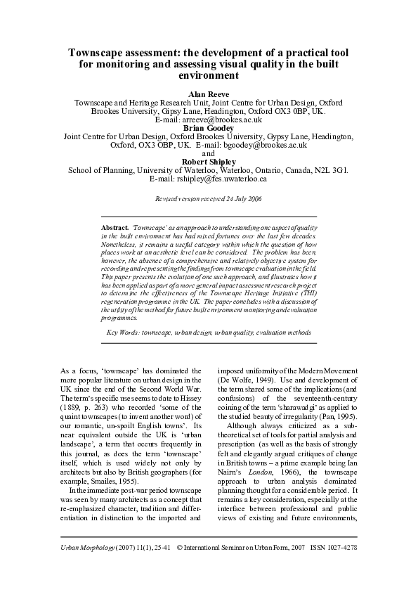 (PDF) Townscape assessment: the development of a practical tool for ...