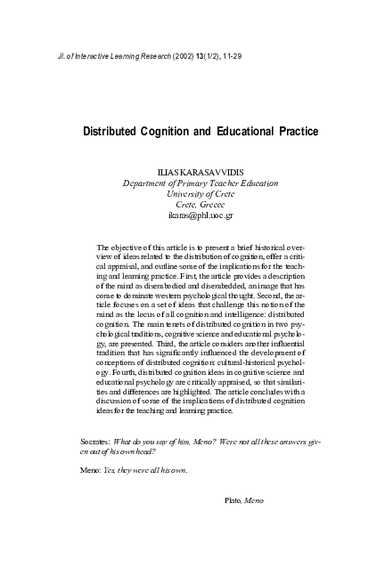 (PDF) Distributed cognition and educational practice