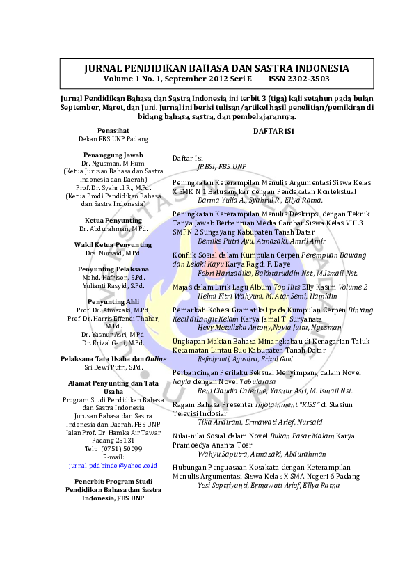 (PDF) DAFTAR ISI Perbandingan Perilaku Seksual Menyimpang dalam Novel Nayla dengan Novel Tabularasa