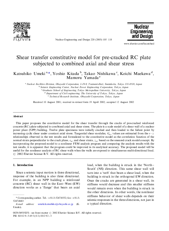 (PDF) Shear Transfer Model for Cracked RC Plates