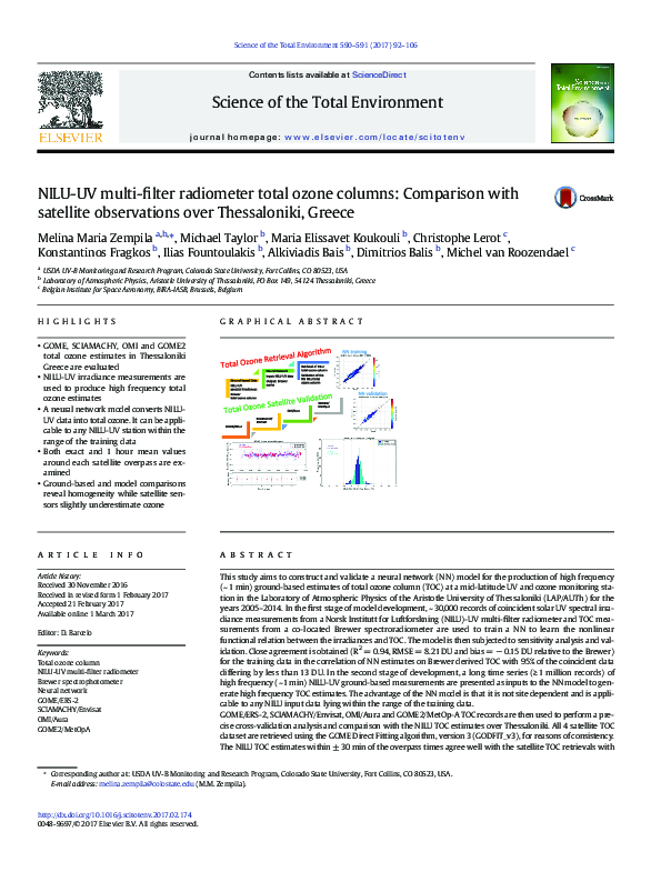 (PDF) NILU-UV multi-filter radiometer total ozone columns: Comparison ...