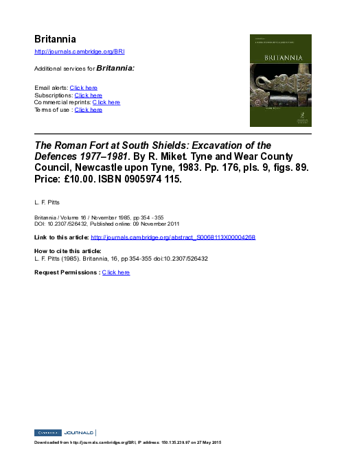 (PDF) The Roman Fort at South Shields: Excavation of the Defences 1977-1981
