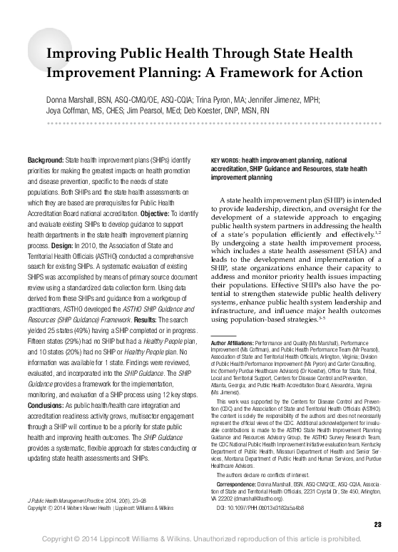 (PDF) Improving Public Health Through State Health Improvement Planning ...