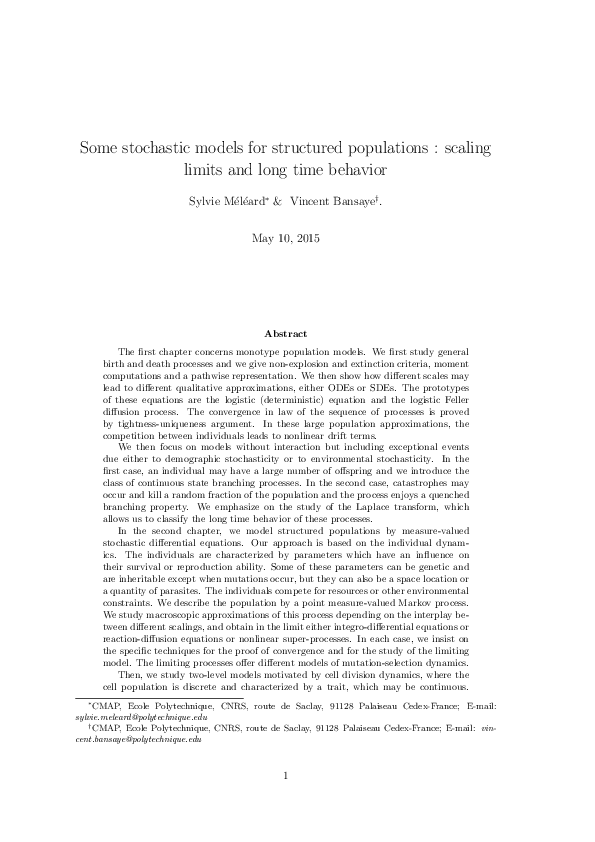 Pdf Stochastic Models For Structured Populations