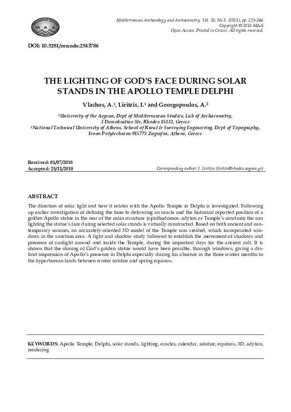 (PDF) The Lighting of God's Face During Solar Stands in the Apollo Temple Delphi