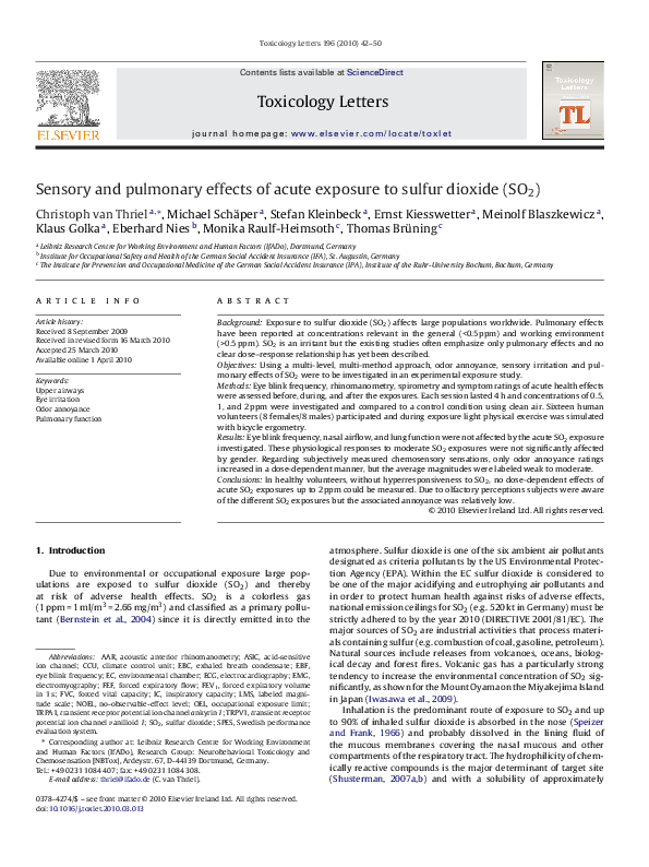 (PDF) Sensory and pulmonary effects of acute exposure to sulfur dioxide ...