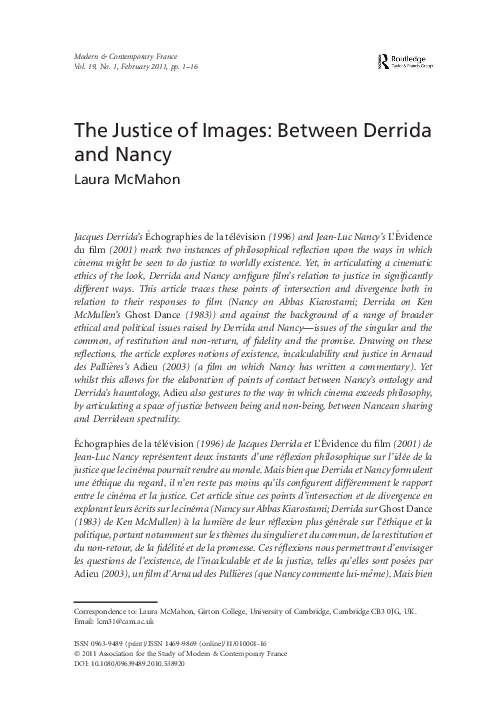 (PDF) The Justice of Images: Between Derrida and Nancy