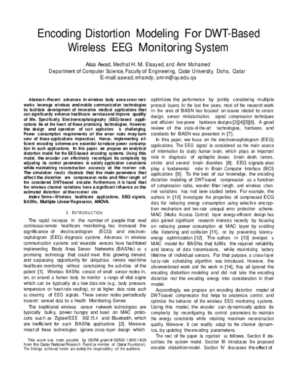Pdf Encoding Distortion Modeling For Dwt Based Wireless Eeg Monitoring System