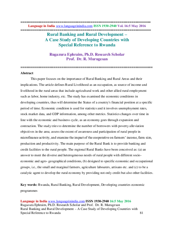 (PDF) Rural Banking and Rural Development-A Case Study of Developing ...