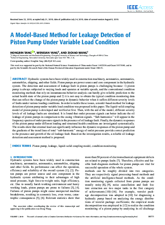 (PDF) A Model-Based Method for Leakage Detection of Piston Pump Under Variable Load Condition