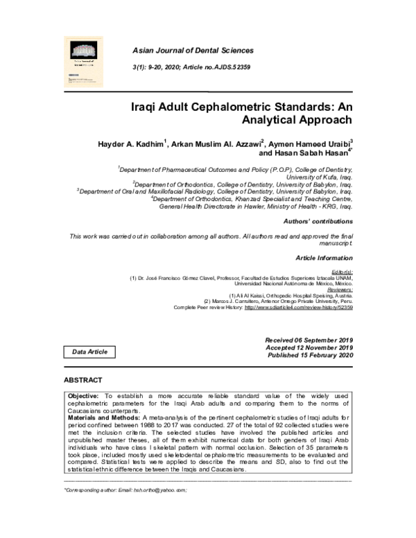 (PDF) Iraqi Adult Cephalometric Standards: An Analytical Approach