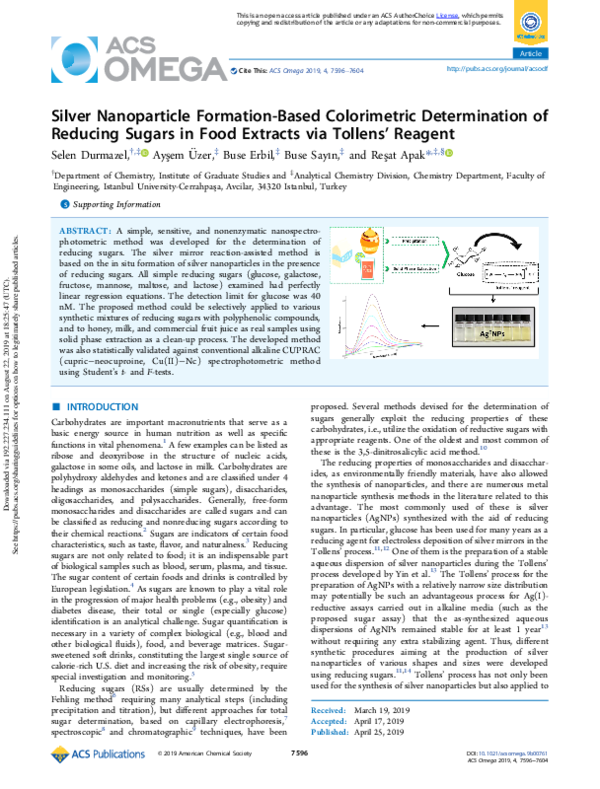 Pdf Silver Nanoparticle Formation Based Colorimetric Determination Of Reducing Sugars In Food