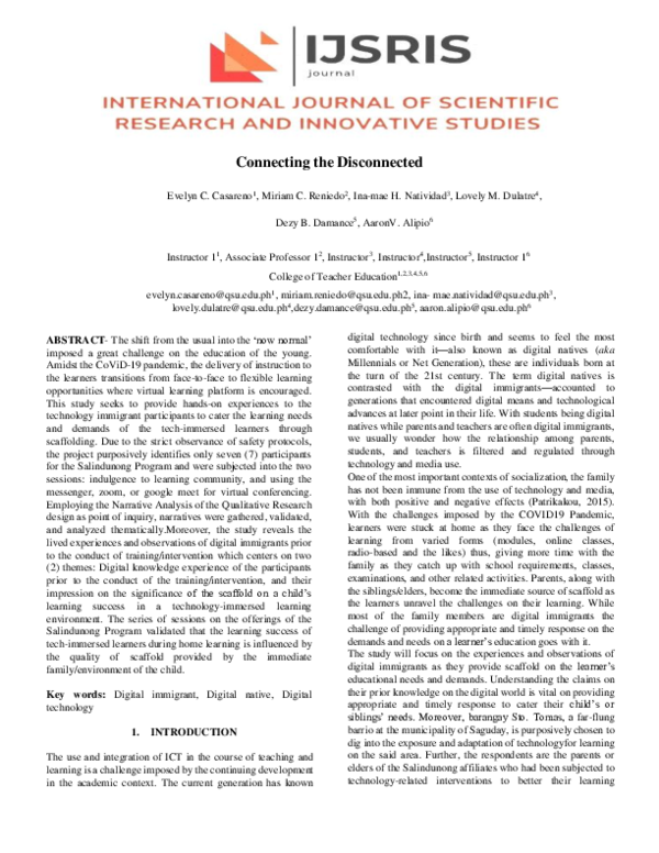 (PDF) Connecting the Disconnected | Lovely Dulatre - Academia.edu