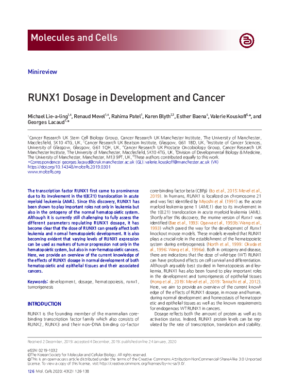 (PDF) RUNX1 Dosage in Development and Cancer