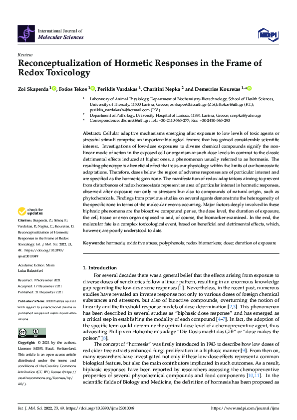 (PDF) Reconceptualization of Hormetic Responses in the Frame of Redox ...