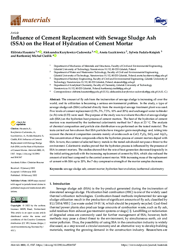 (PDF) Influence of Cement Replacement with Sewage Sludge Ash (SSA) on ...