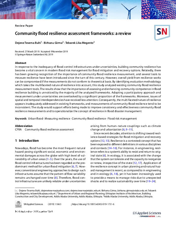 (PDF) Community flood resilience assessment frameworks: a review