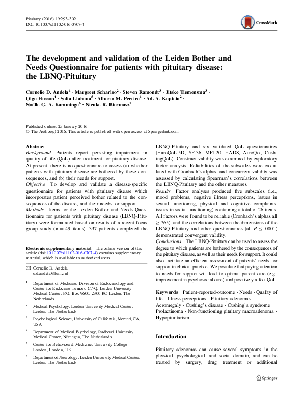 (PDF) The development and validation of the Leiden Bother and Needs Questionnaire for patients ...