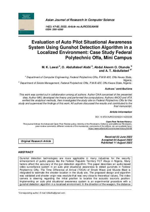 (PDF) Evaluation of Auto Pilot Situational Awareness System Using Gunshot Detection Algorithm in ...