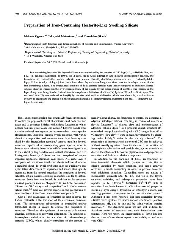 (PDF) Preparation of Iron-Containing Hectorite-Like Swelling Silicate