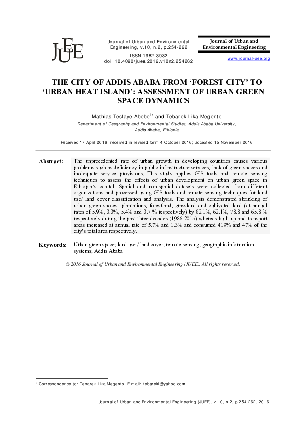 (PDF) The City of Addis Ababa from ‘Forest City’ to ‘Urban Heat Island’: An Analysis of Urban ...
