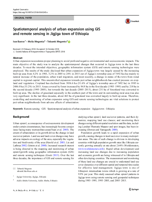 Pdf Spatiotemporal Analysis Of Urban Expansion Using Gis And Remote