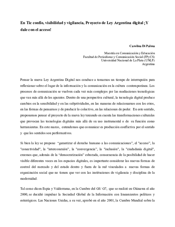 (PDF) En TIC confío, visibilidad y vigilancia, Proyecto de Ley ...