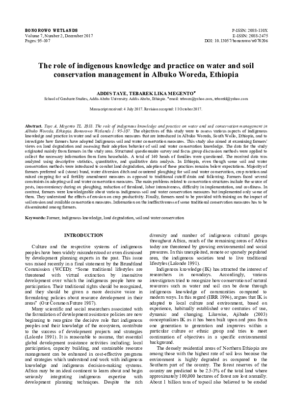 (PDF) The Role of Indigenous Knowledge and Practice on Water and Soil ...