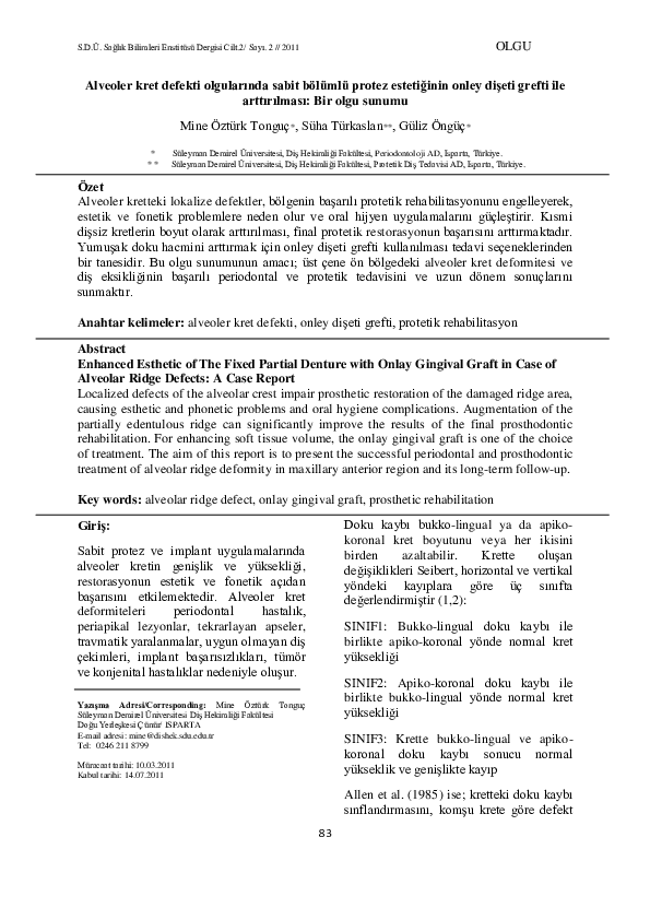 (PDF) Alveoler kret defekti olgularında sabit bölümlü protez ...