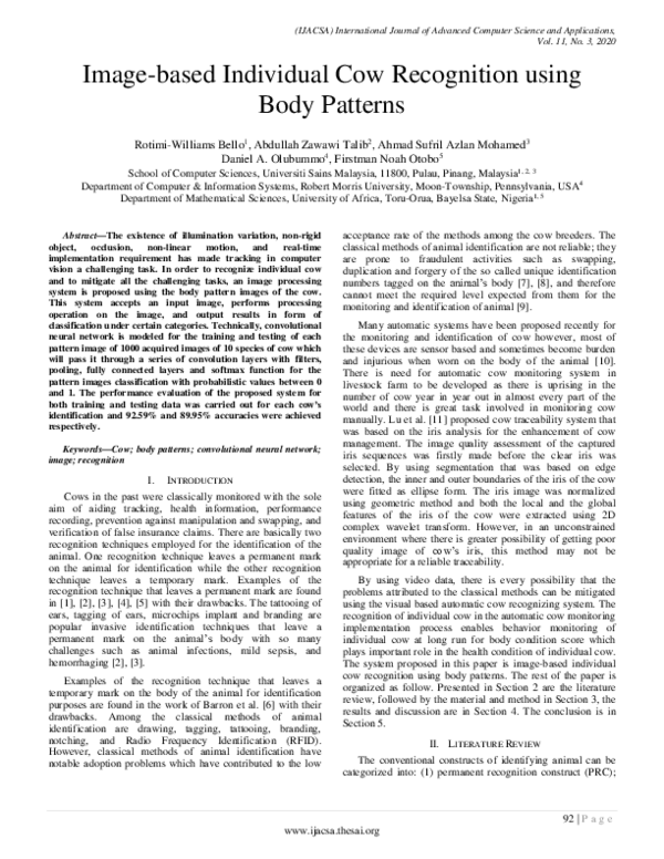 (PDF) Image-based Individual Cow Recognition using Body Patterns