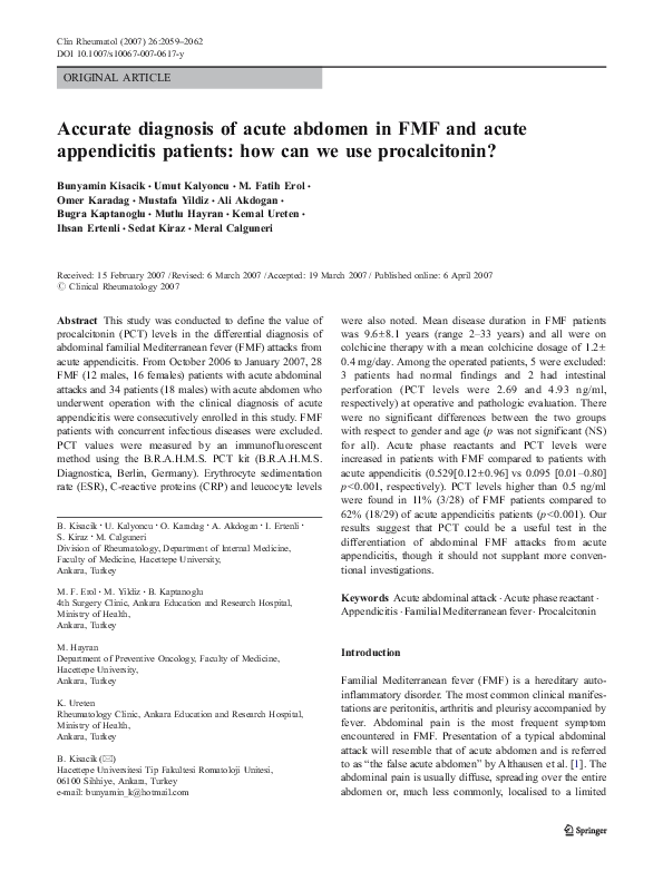 (PDF) Accurate diagnosis of acute abdomen in FMF and acute appendicitis ...