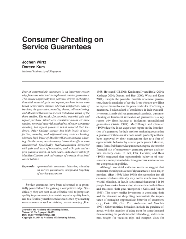 (PDF) Consumer Cheating on Service on Guarantees