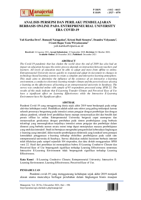 (PDF) Analisis Persepsi Dan Perilaku Konsumen Terhadap Pembelajaran Berbasis Online Pada ...