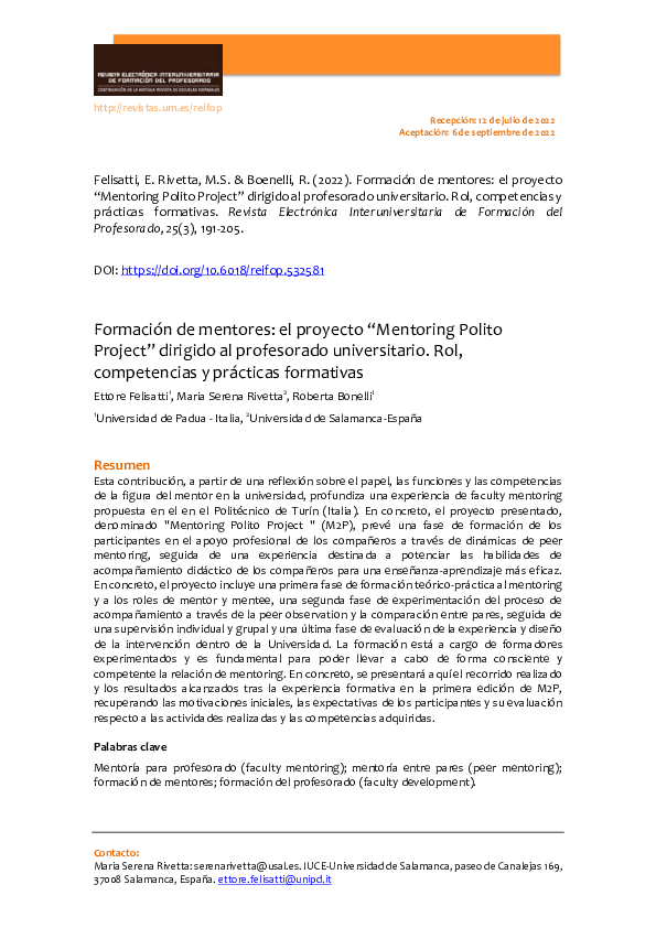 (PDF) Formación de mentores: el proyecto “Mentoring Polito Project” dirigido al profesorado ...