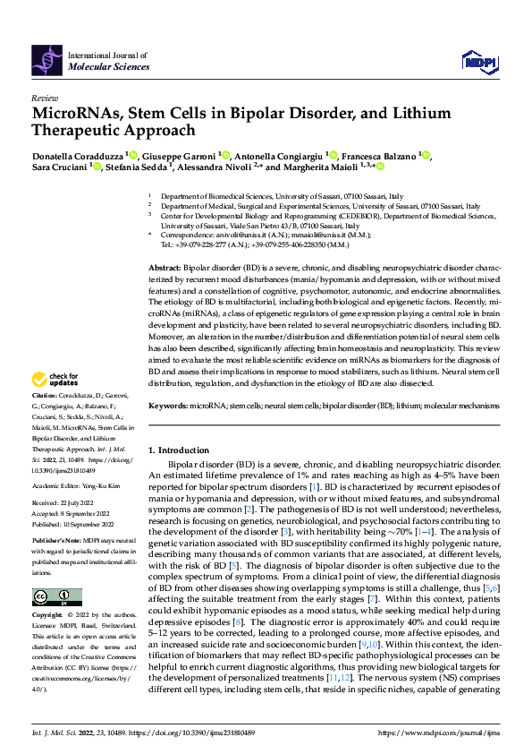 (PDF) MicroRNAs, Stem Cells in Bipolar Disorder, and Lithium ...