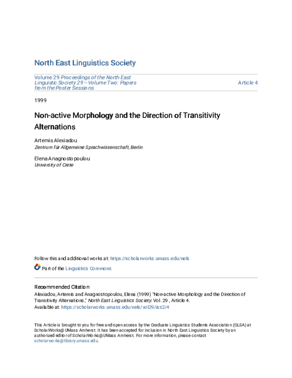 (PDF) Non-active morphology and the direction of transitivity alternations