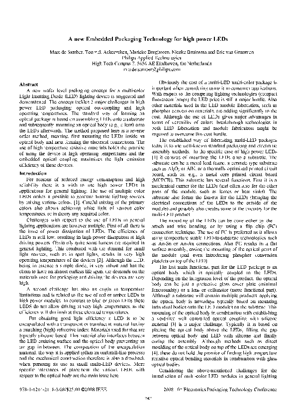 (PDF) A new Embedded Packaging Technology for high power LEDs