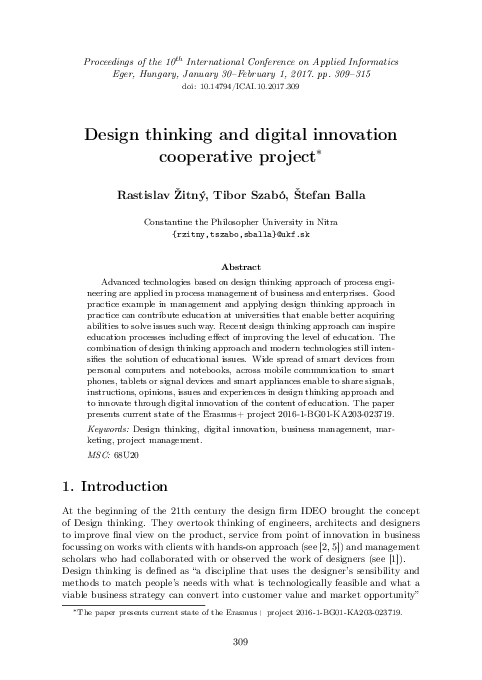 (PDF) Design thinking and digital innovation cooperative project