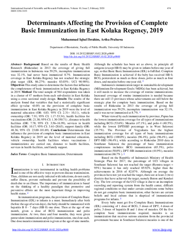 (PDF) Determinants Affecting the Provision of Complete Basic Immunization in East Kolaka Regency ...