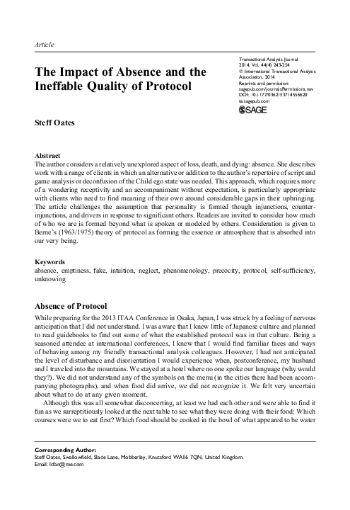 (PDF) The Impact of Absence and the Ineffable Quality of Protocol