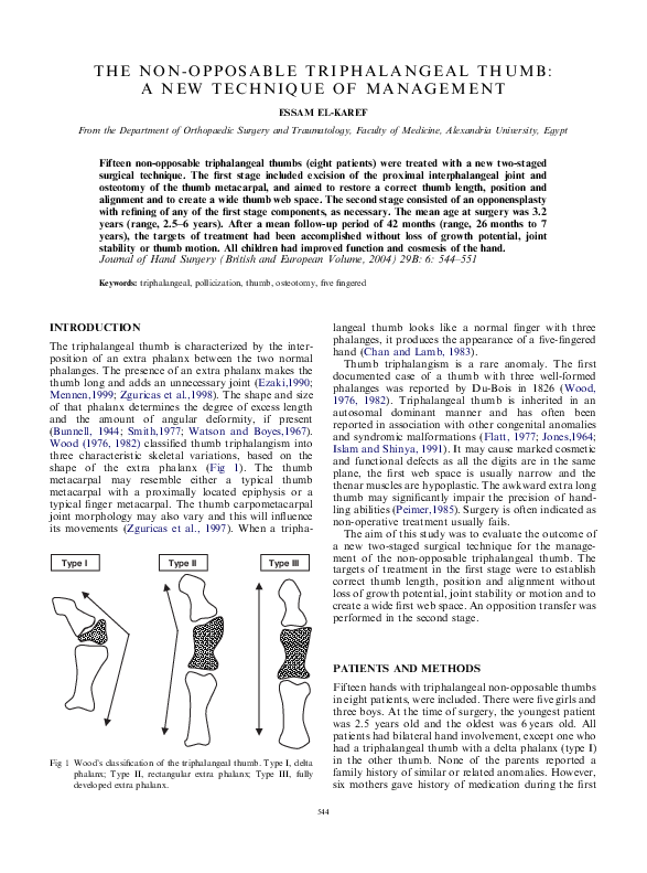 (PDF) The non-opposable triphalangeal thumb: a new technique of management