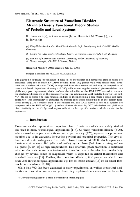 (PDF) Electronic Structure of Vanadium Dioxide: Ab initio Density ...