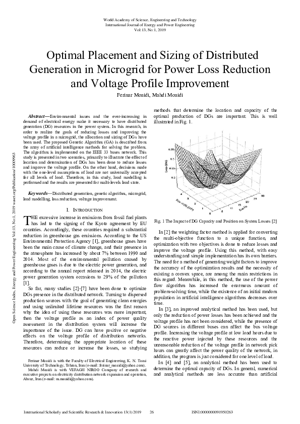 Pdf Optimal Placement And Sizing Of Distributed Generation In Microgrid For Power Loss