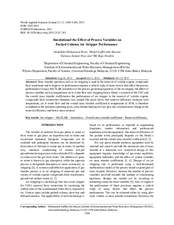 (PDF) Simulationof the effect of process variables on packed column air ...