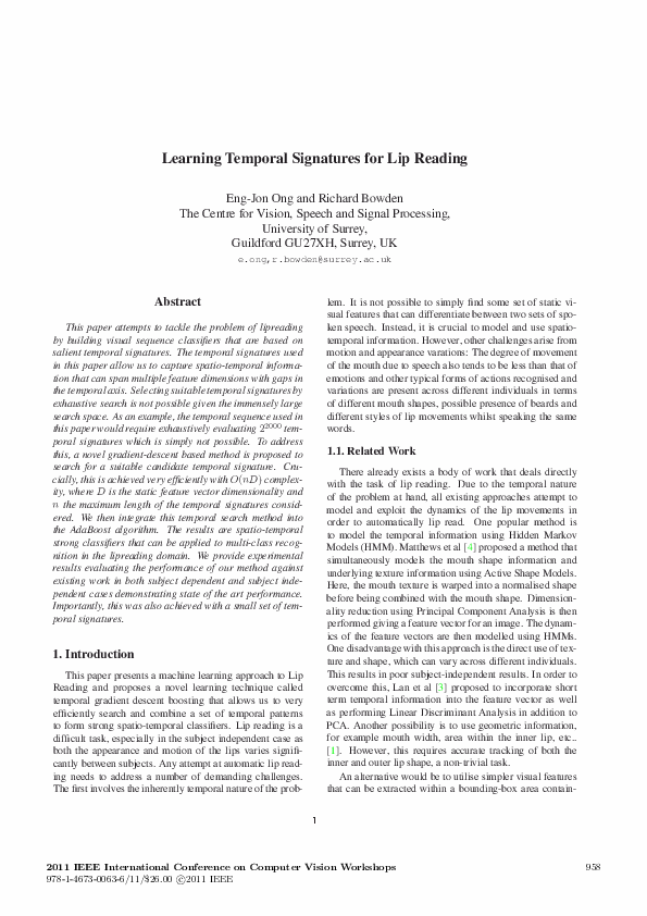 (PDF) Learning temporal signatures for Lip Reading | Richard Bowden ...