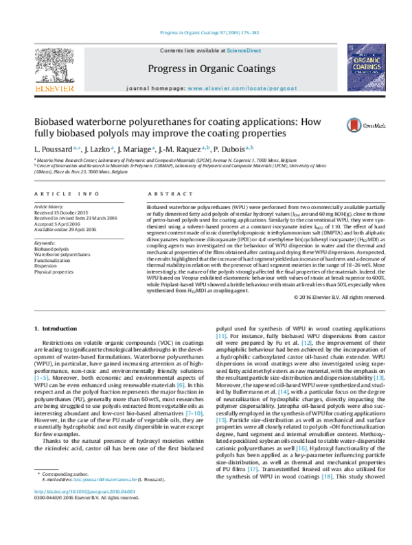 (PDF) Biobased waterborne polyurethanes for coating applications: How ...