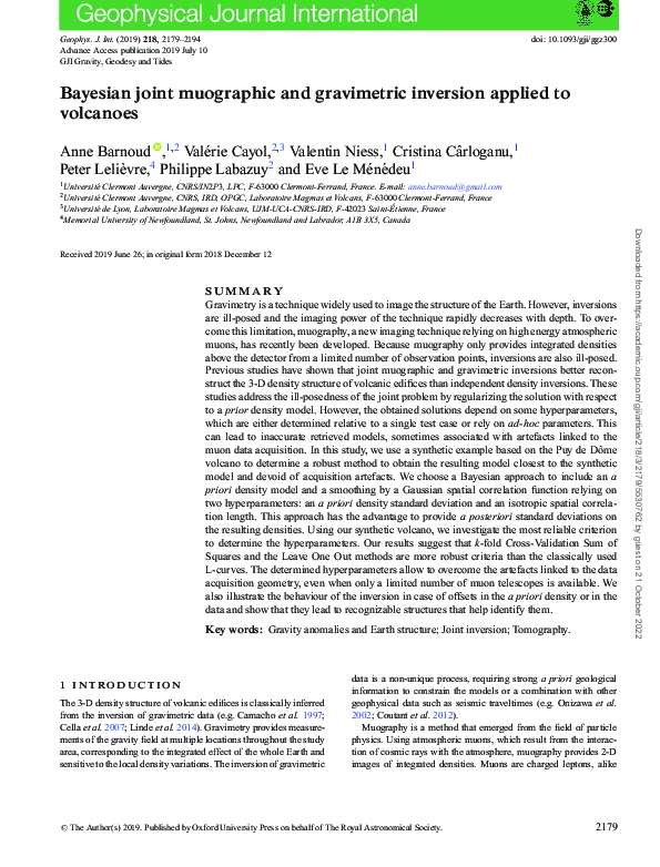 (PDF) Bayesian joint muographic and gravimetric inversion applied to volcanoes